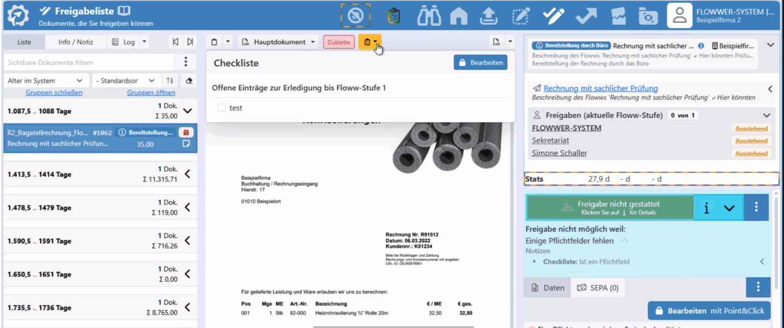 Flowwer: Checkliste Rechnungsprüfung direkt im Workflow